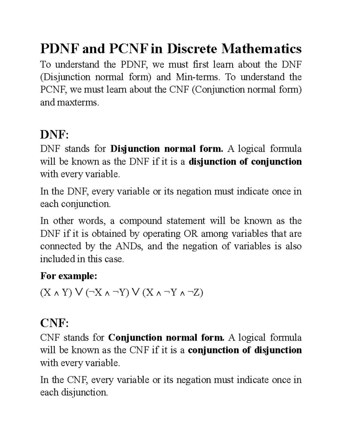 PDNF and PCNF - Comprehensive Notes in Discrete Mathematics - Studocu
