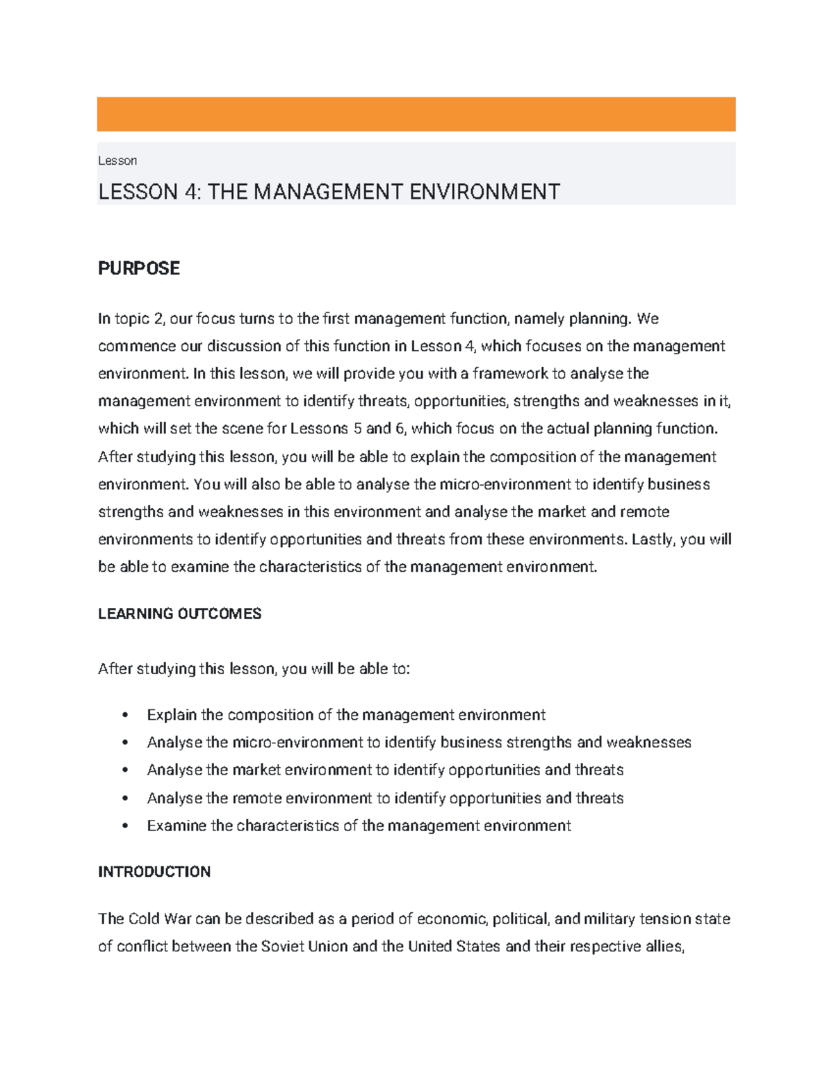 Lesson MNG2601: Analyzing the Management Environment Framework - Studocu