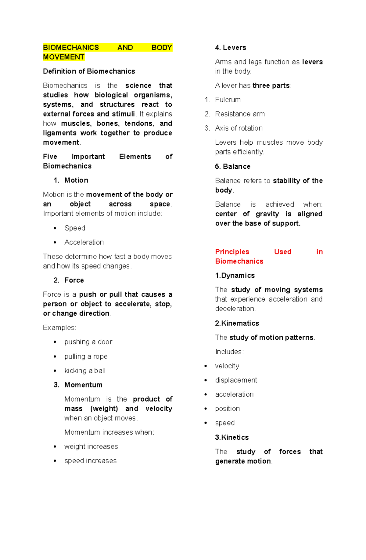 BIOMECHANICS 4: Understanding Movement, Levers, and Body Function - Studocu