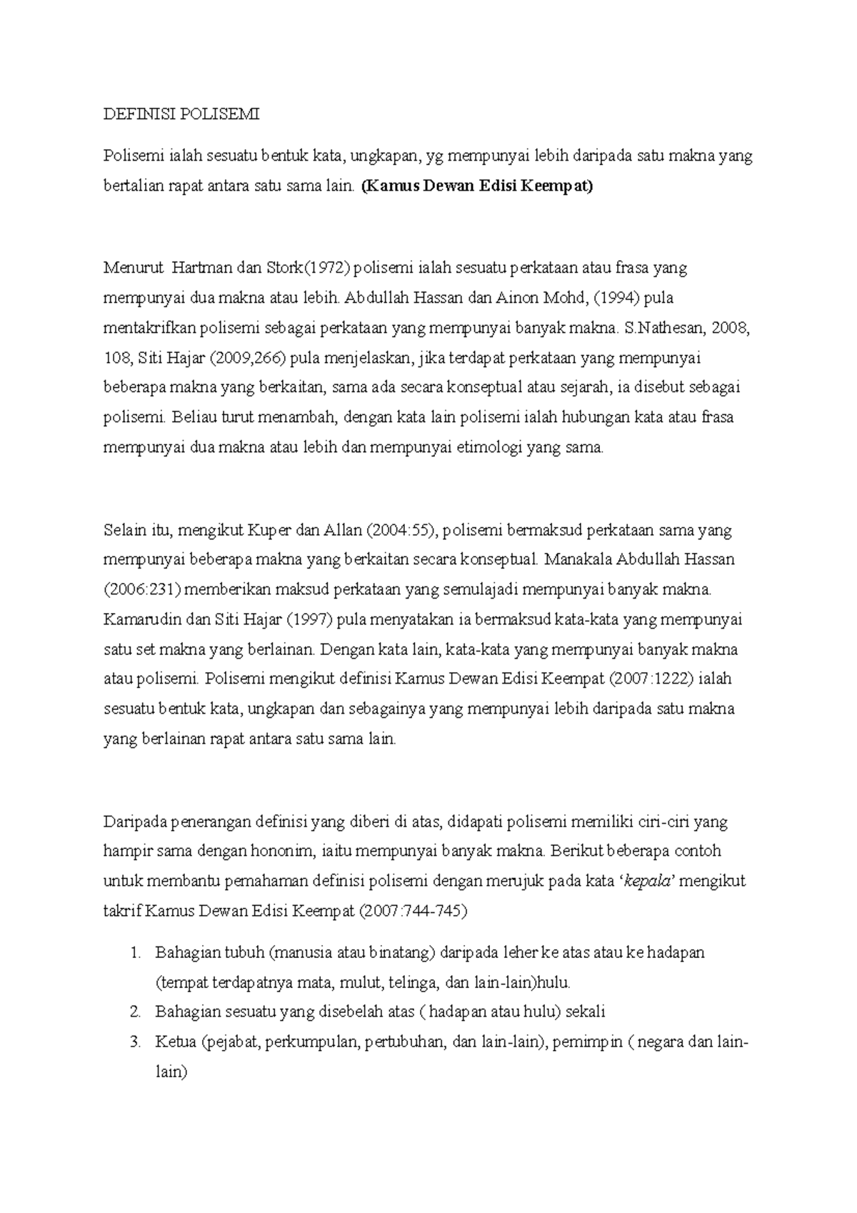Polisemi dalam Bahasa Melayu - Nota Definisi dan Contoh - Studocu