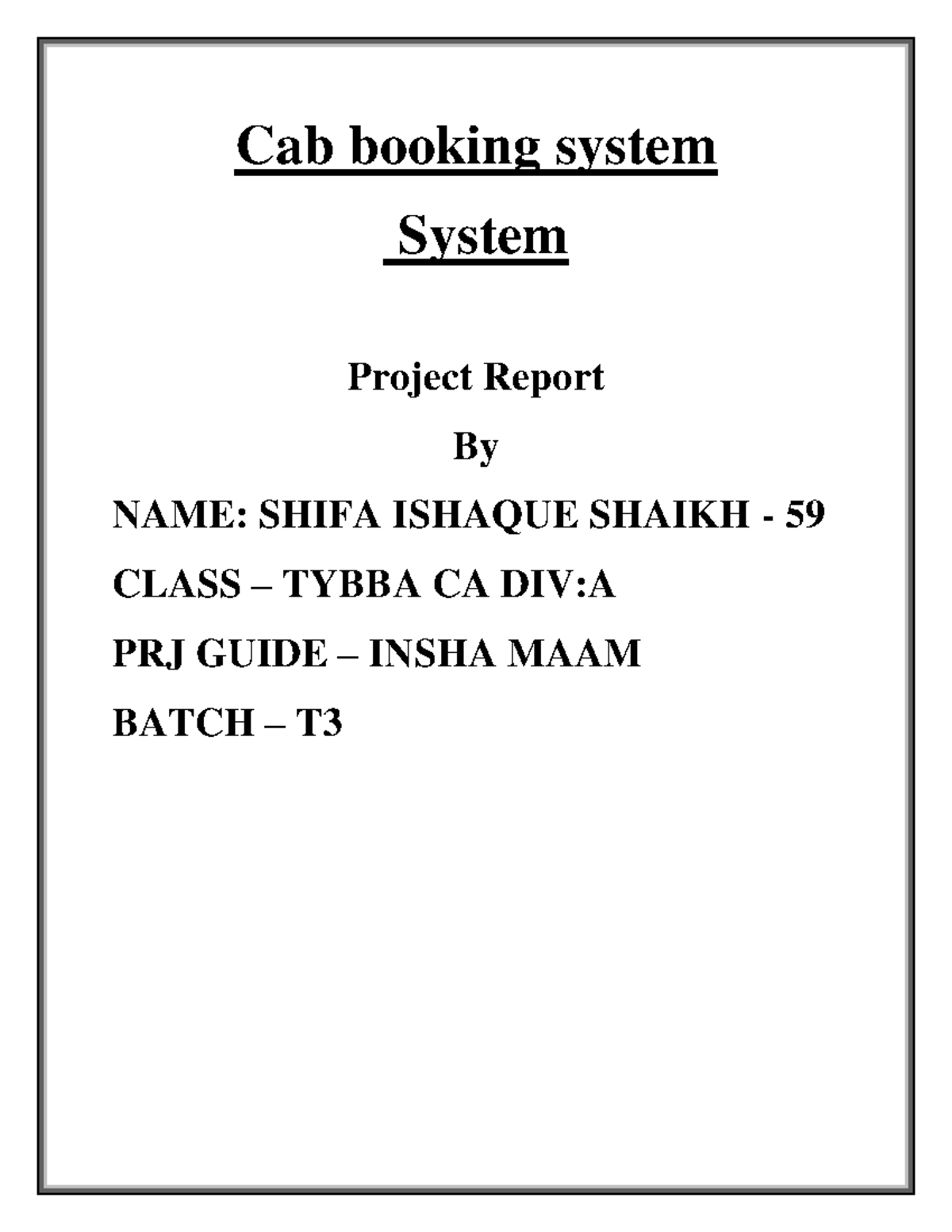 CAB Management System Project Report - TYBBA CA DIV:A - Studocu