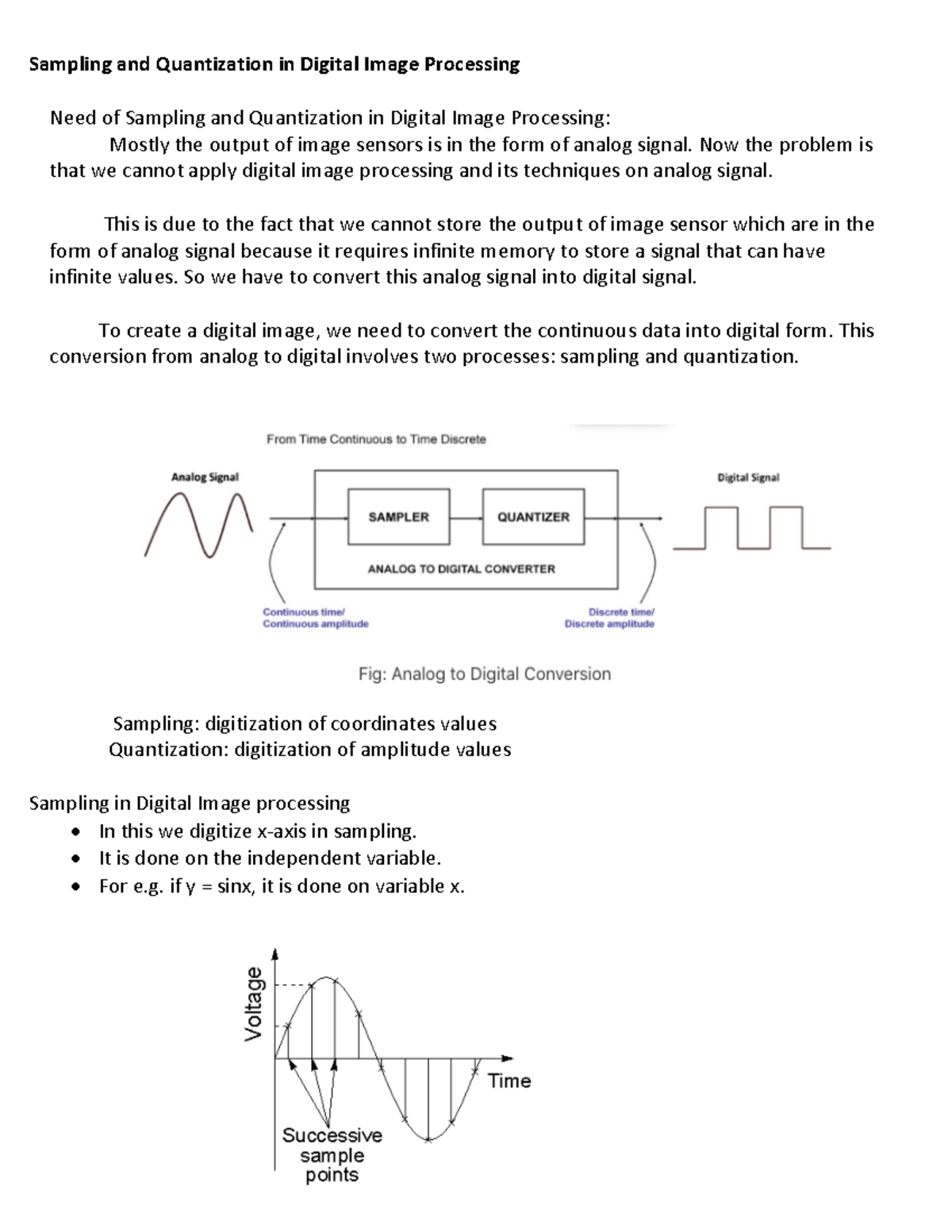 Sampling and Quantization in Digital Image Processing - Now the problem ...