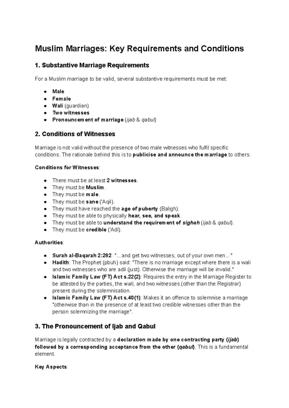 Muslim Marriages: Key Requirements & Conditions (IFLA Chapter 2 Notes ...