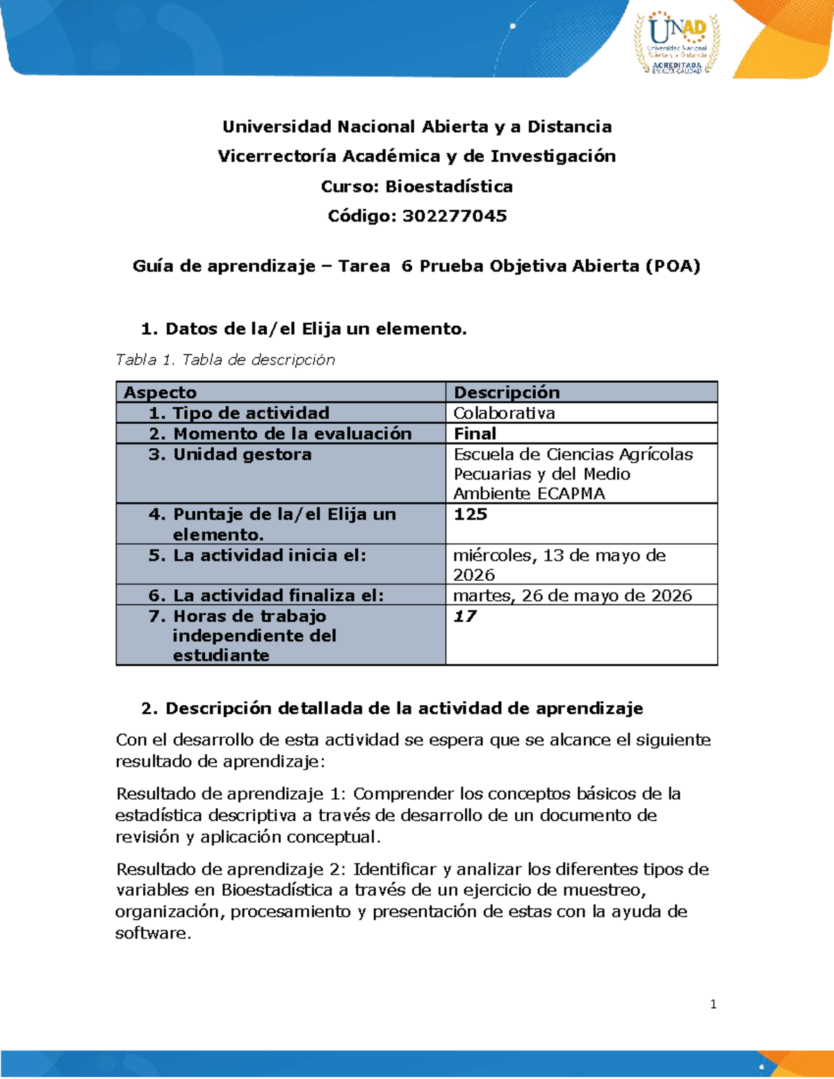 Guía de Aprendizaje - Tarea 6 - Bioestadística 302277045 - Studocu