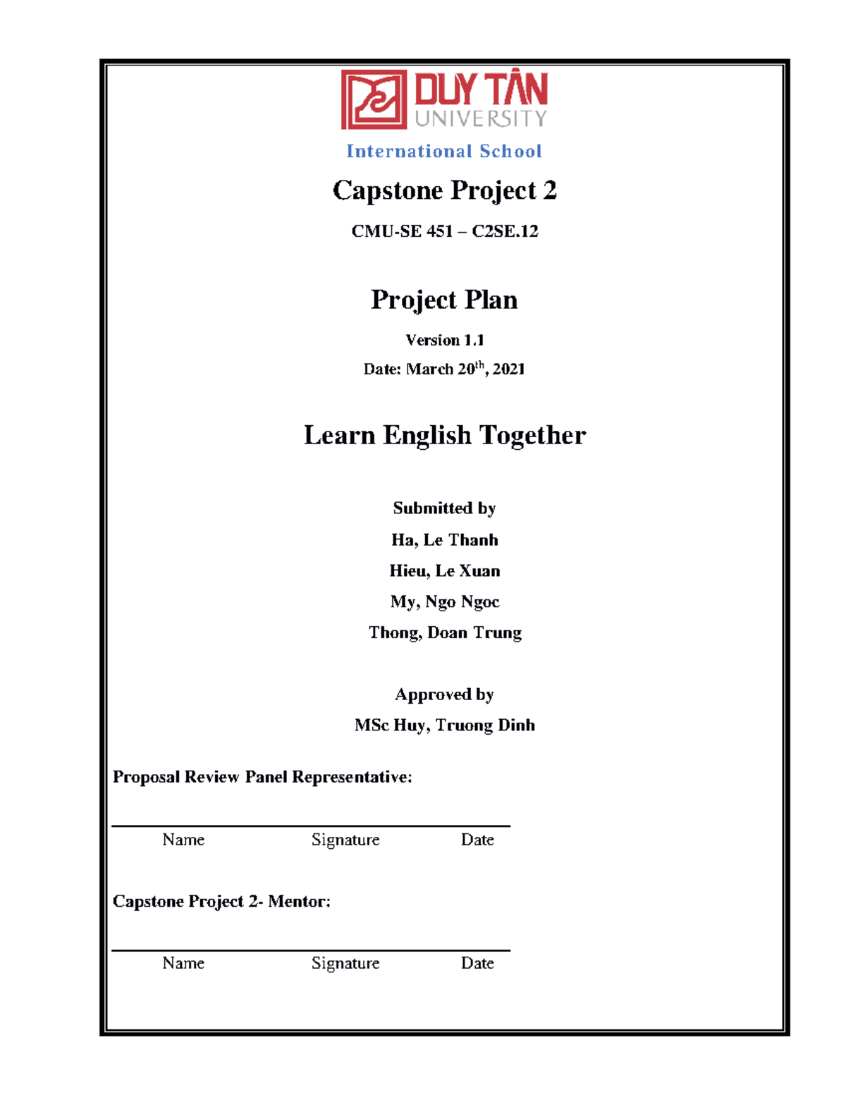 C2SE.12 International School Capstone Project Plan v1.1 - Studocu