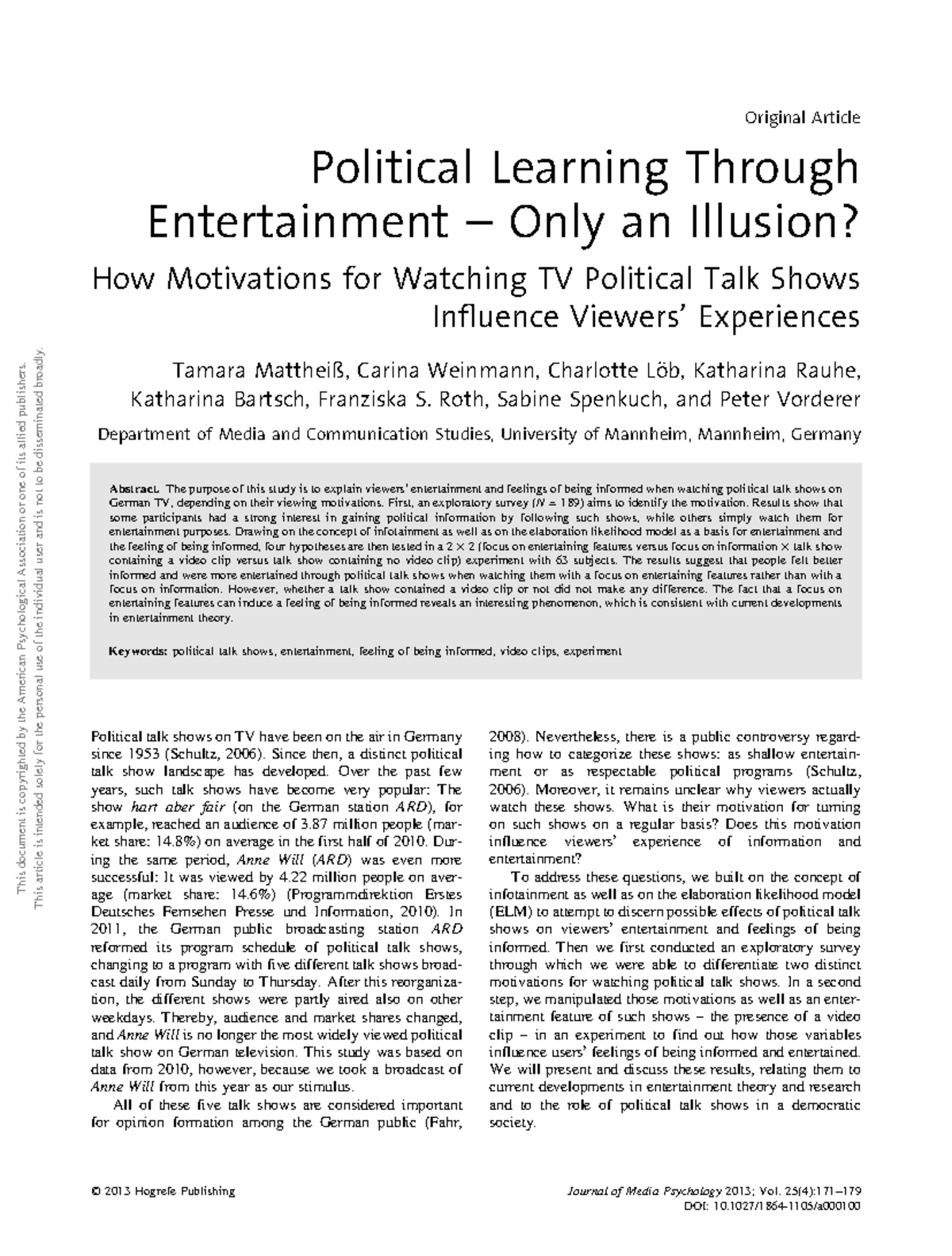 Political Learning Through Entertainment: Analyzing Viewer Motivations ...