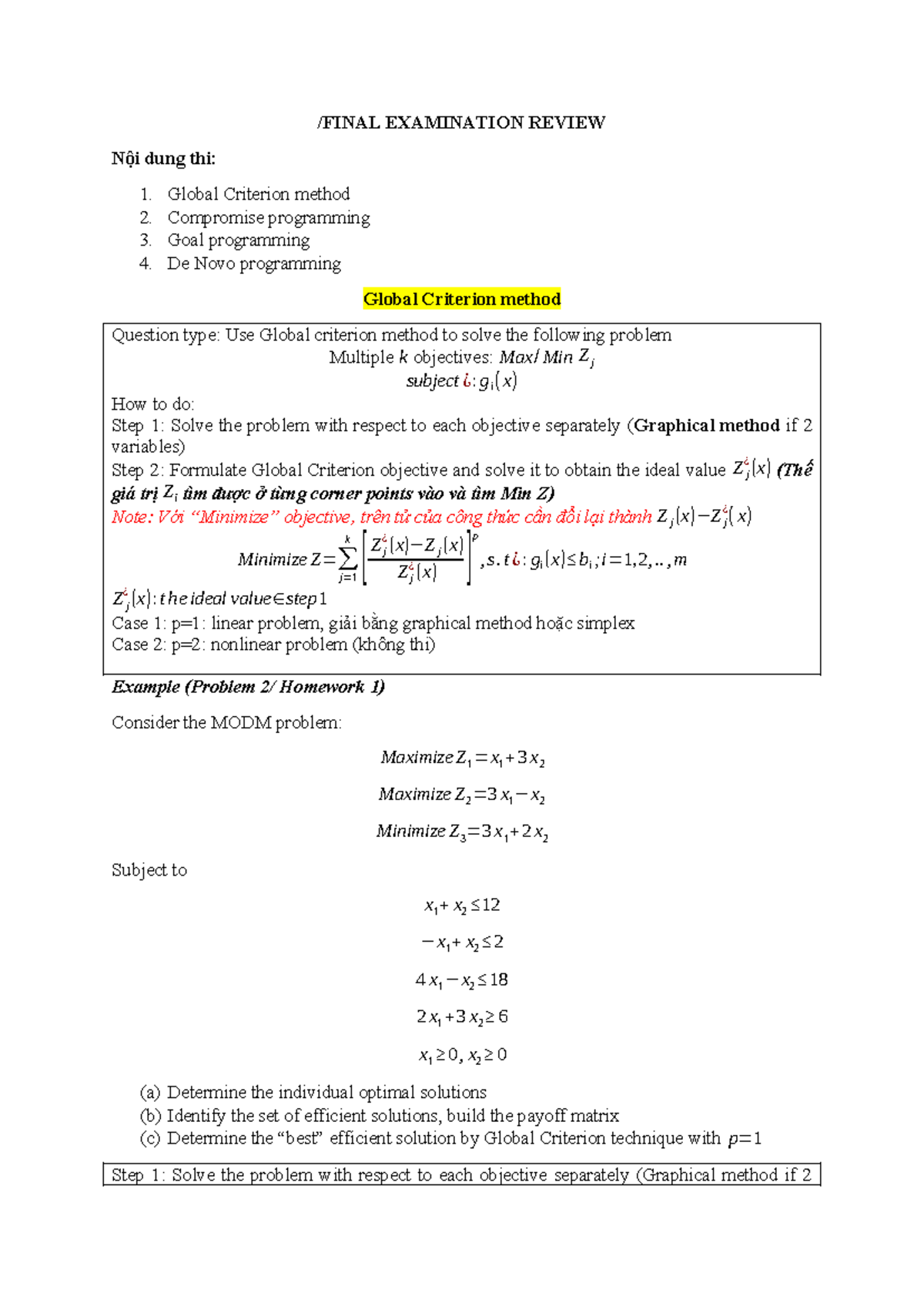 Final exam review - /FINAL EXAMINATION REVIEW Nội dung thi: Global ...