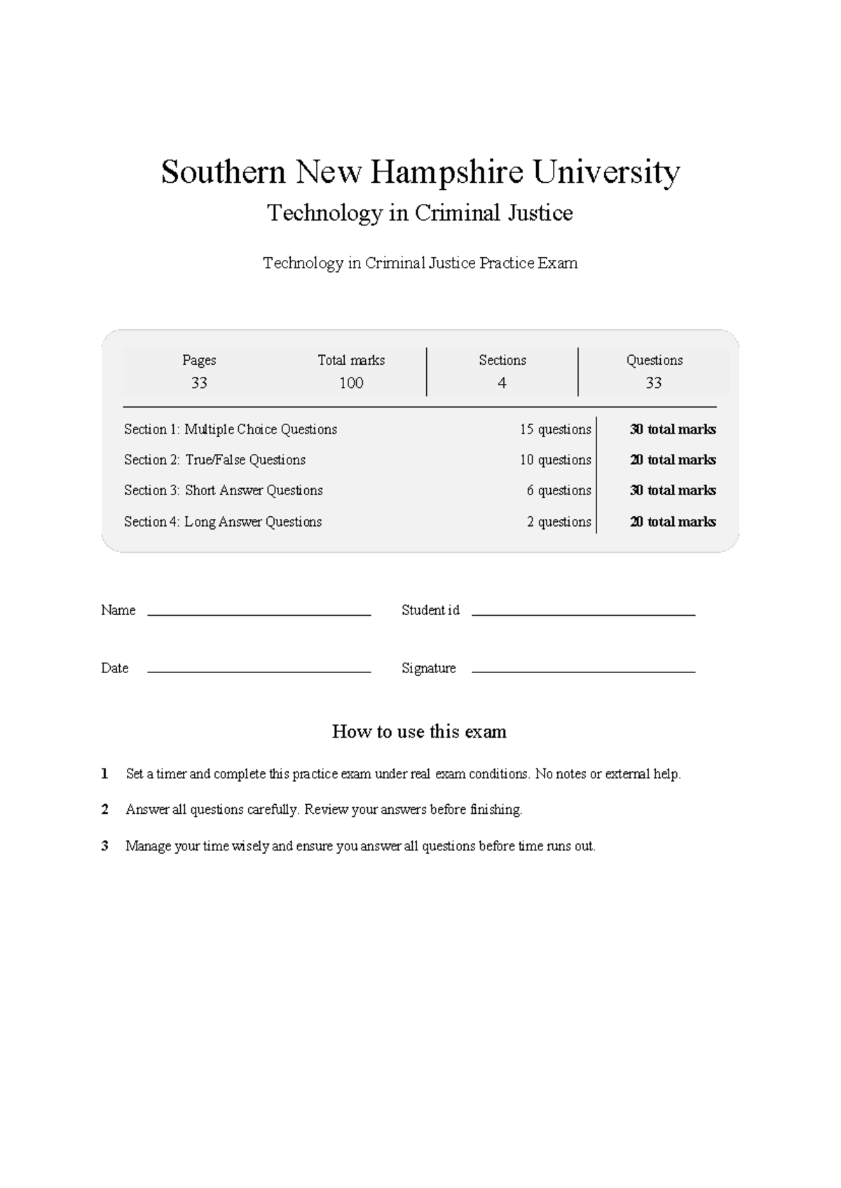 CJ 305 Technology in Criminal Justice SNHU Practice Exam 2026 - Studocu