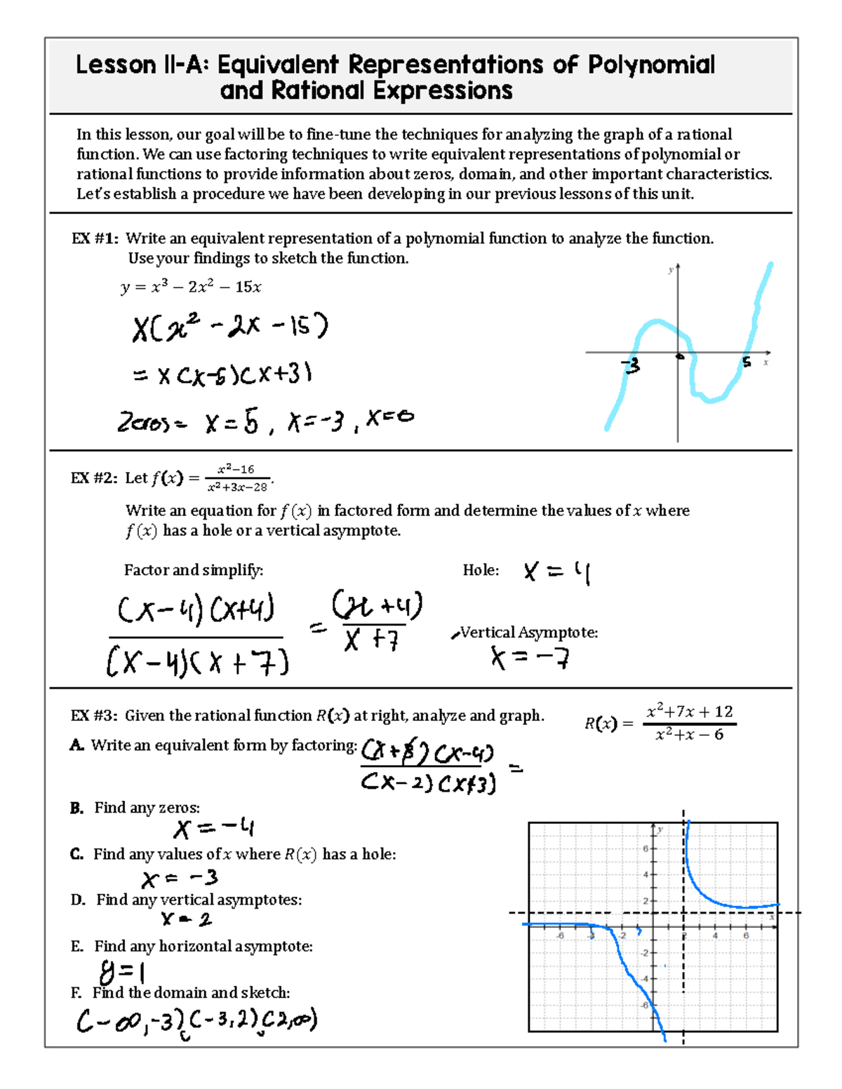 Lesson 11-A: Equivalent Representations in Rational Functions - Studocu