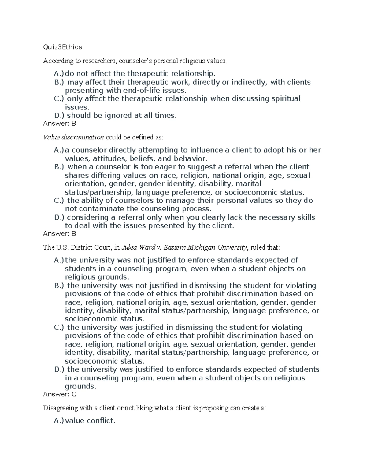 Quiz9Ethics - Practice answers to questions that appear on the weekly ...