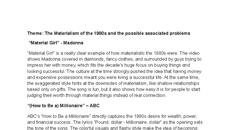 Module 13 - Assignment 13: Materialism in the 1980s and Its Impact ...
