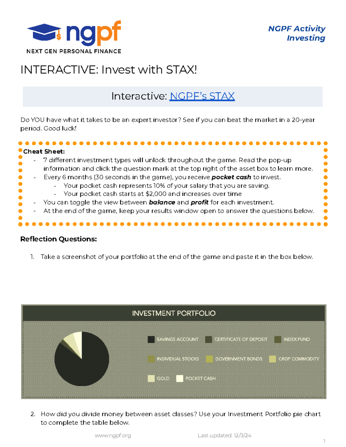 Interactive Invest with STAX: NGPF Activity Overview and Reflection ...