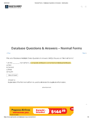 Database MCQs - Sanfoundry - « Prev Next » Database Questions and Answers – Relational Query ...