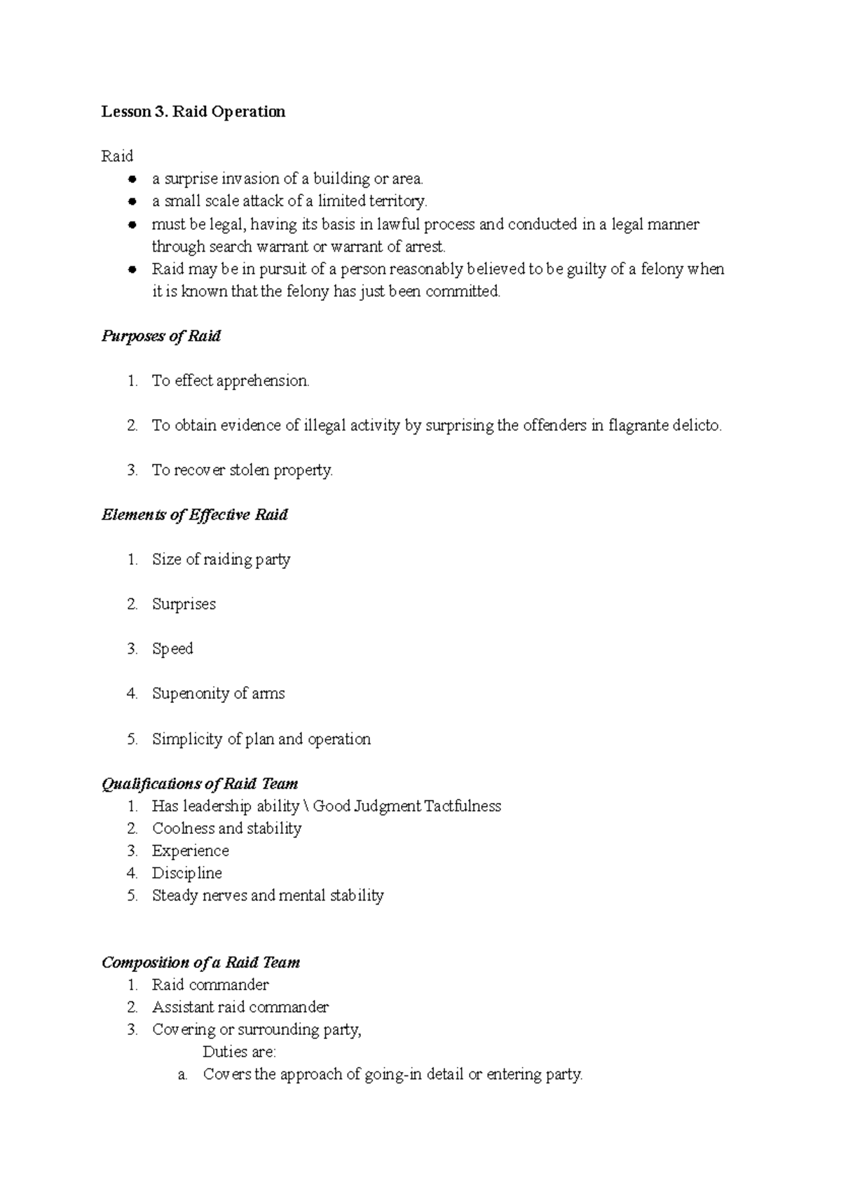 Raid Operation - Lesson 3. Raid Operation Raid a surprise invasion of a ...