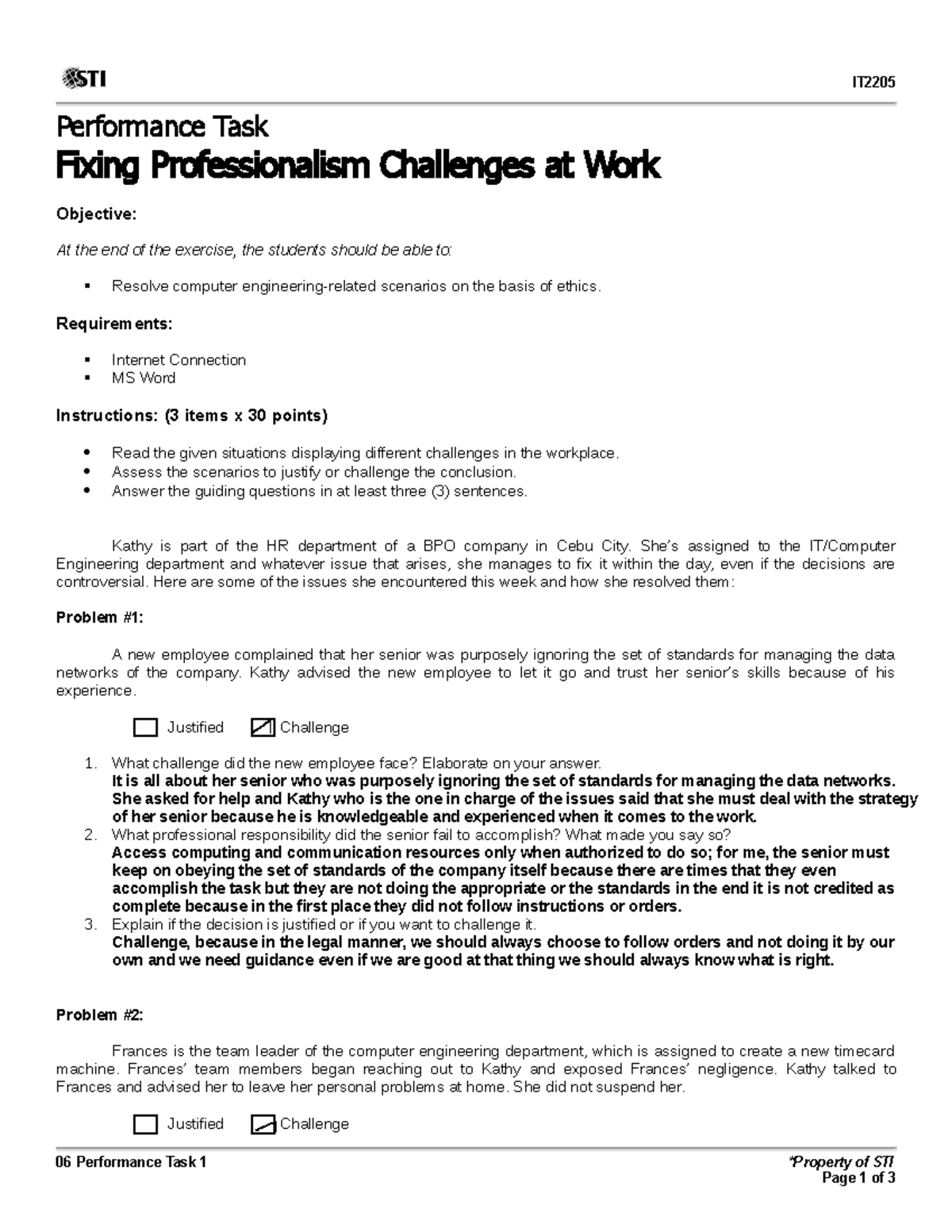 06 Performance Task 1: Addressing Professionalism Challenges in IT ...