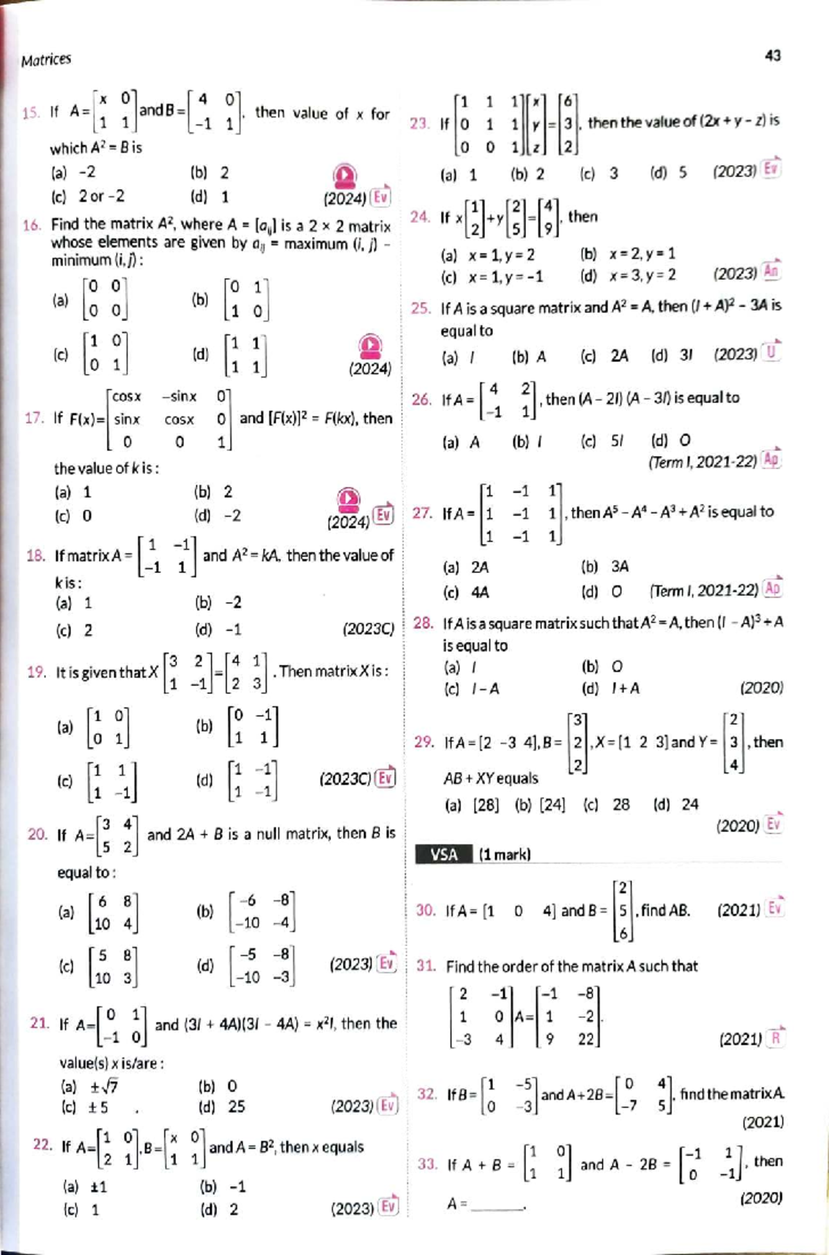 Matrices Worksheet 8 (2024) - Important Practice Notes - Studocu