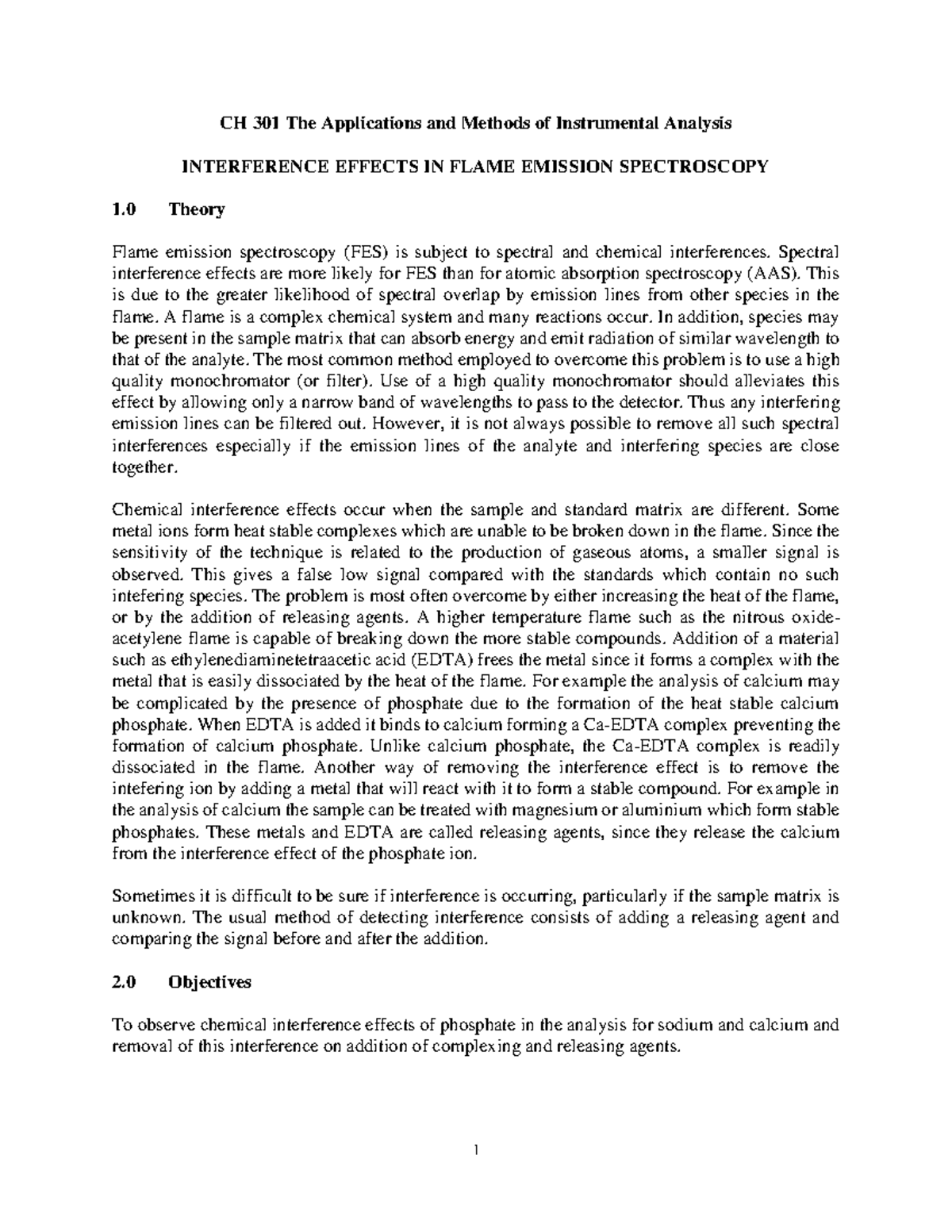 CH 301 FES Experiment: Interference Effects in Flame Emission Analysis ...