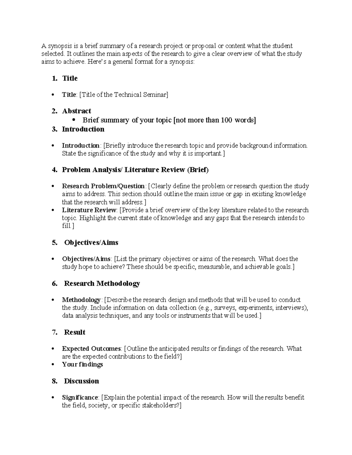 Technical Seminar Synopsis Format: A Comprehensive Guide - Studocu