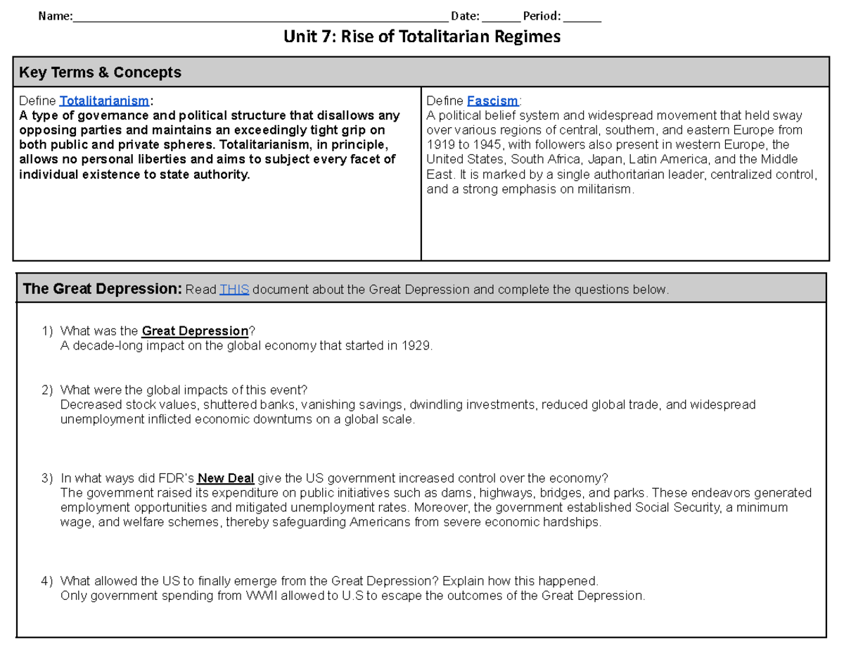 Unit 7: Rise of Totalitarian Regimes - Student Handout #2 (924073914 ...