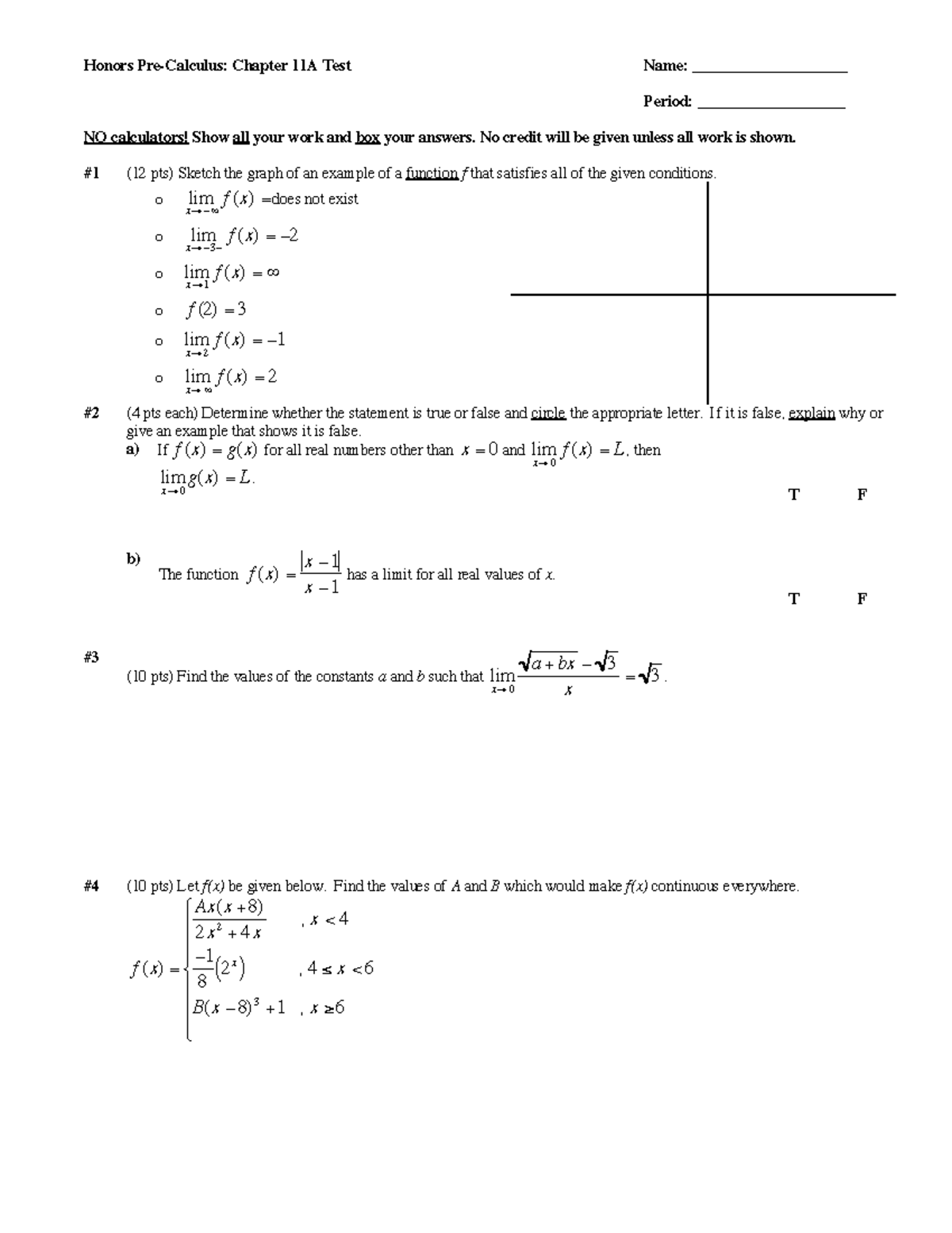 11- 12 HPC Ch11A Test - Accelerated Algebra 2/Precalc - Honors Pre ...