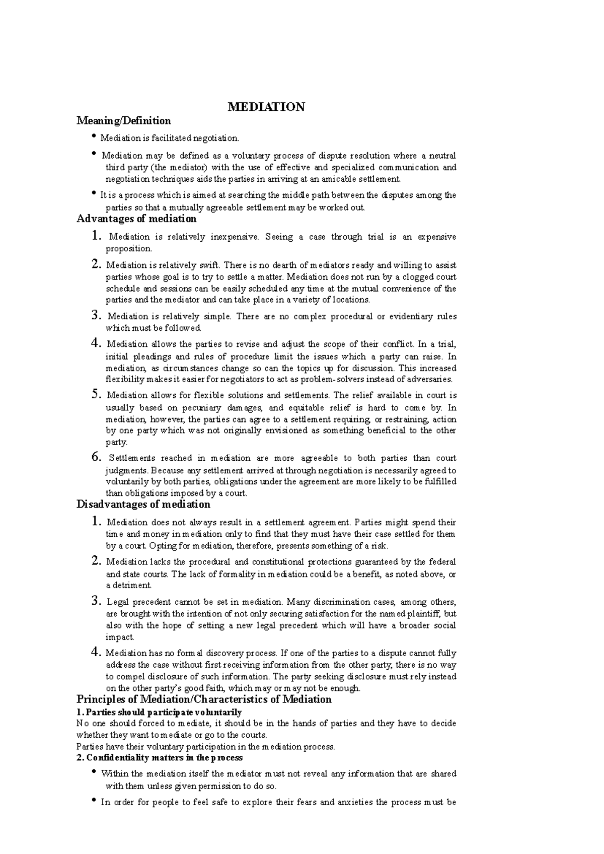 Mediation Notes - Practical Insights and Key Principles - Studocu