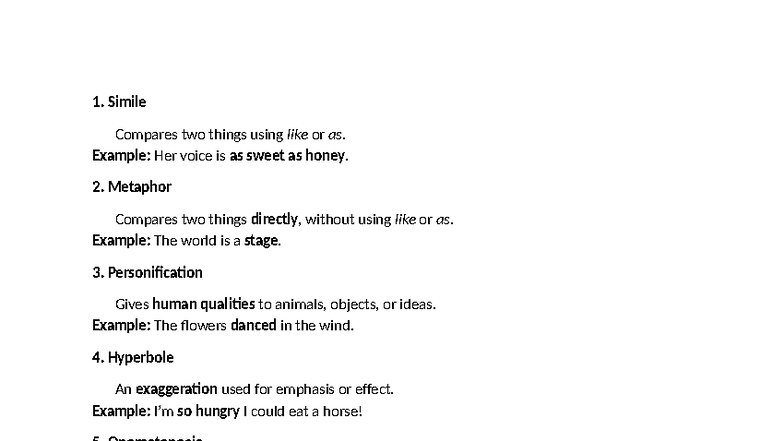 English - Literary Devices Explained: Similes, Metaphors & More - Studocu