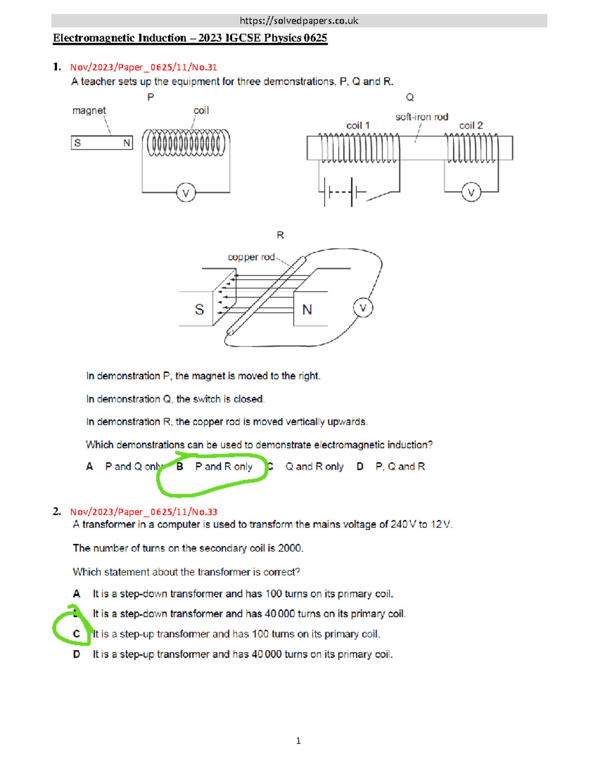 2023-Electromagnetic-Induction-igcse-Physics-0625 - 23. June/2023/Paper_0625/31/No(b) 24. - Studocu