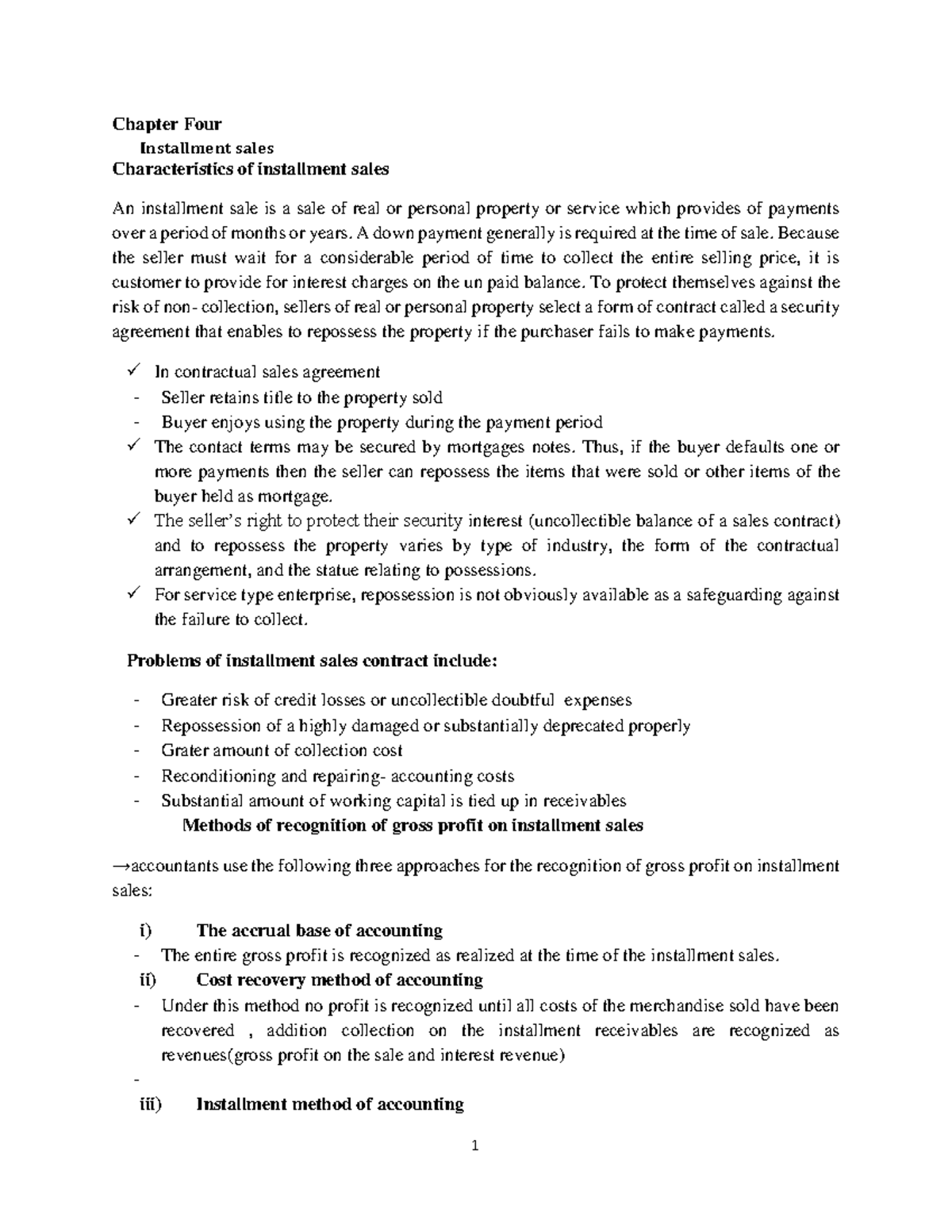 Chapter 04: Characteristics and Accounting of Installment Sales - Studocu