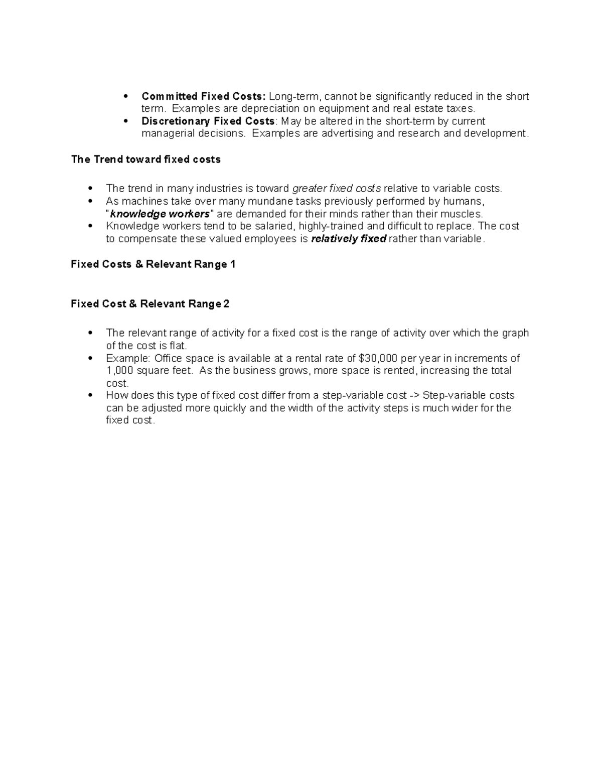 9 - Notes on Fixed Costs: Committed vs. Discretionary - Studocu