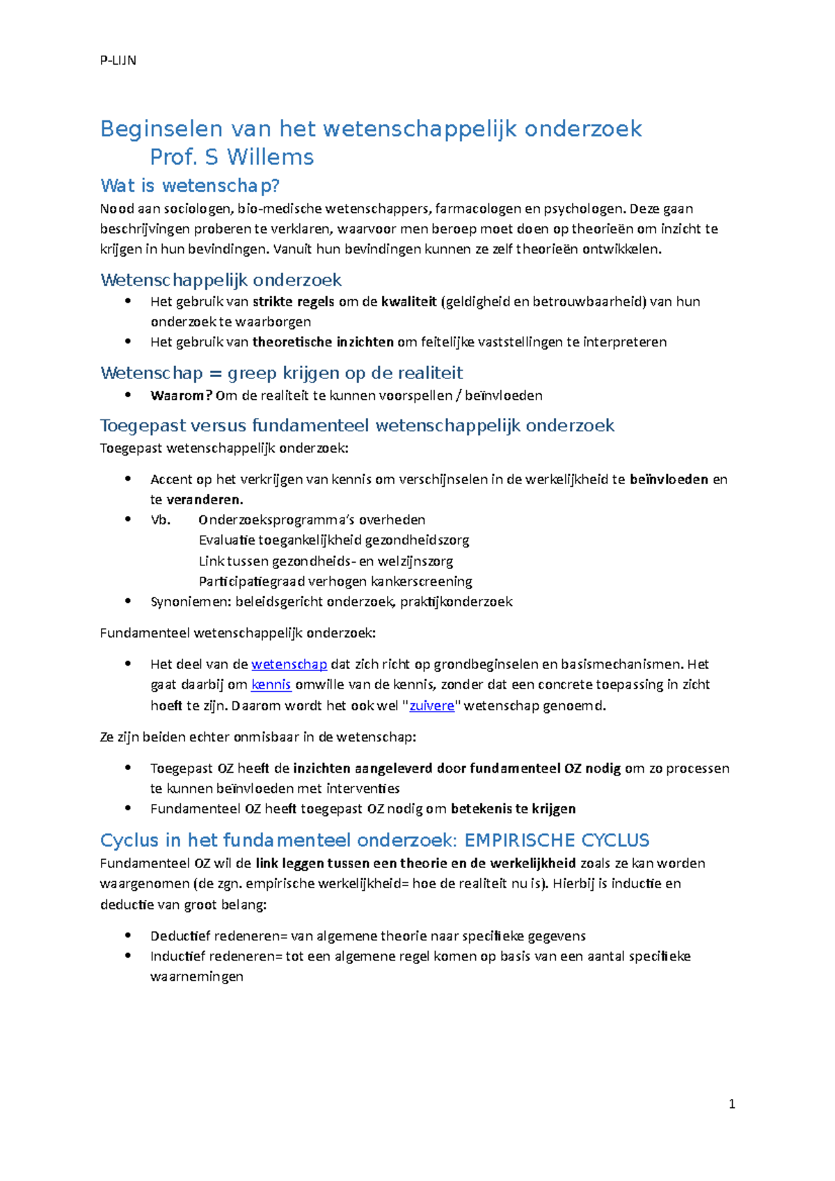 Notities Sarah Willems - Beginselen van het wetenschappelijk onderzoek ...