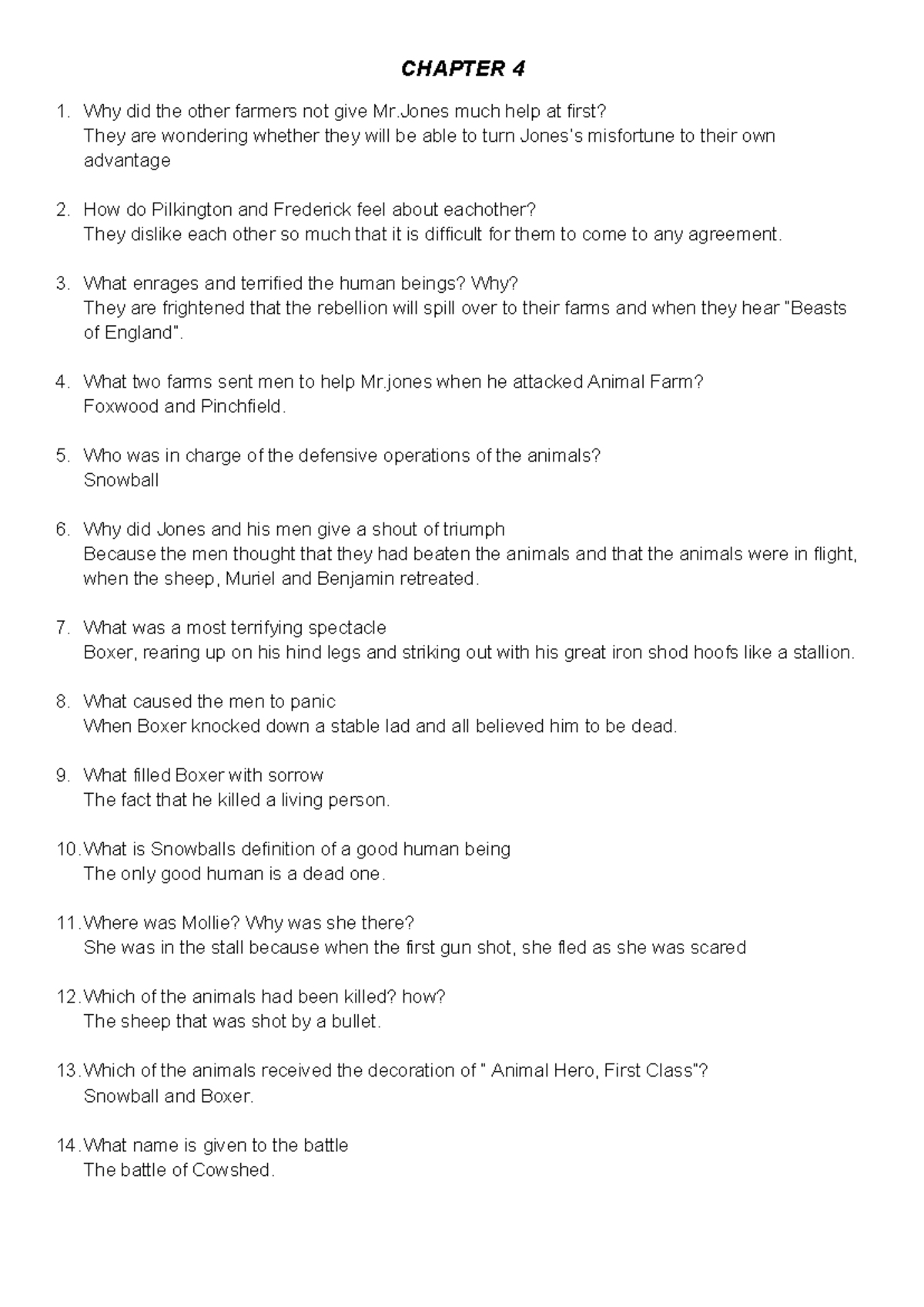 Animal Farm: Chapter 4-9 Study Questions & Answers - Eng Lit Notes ...