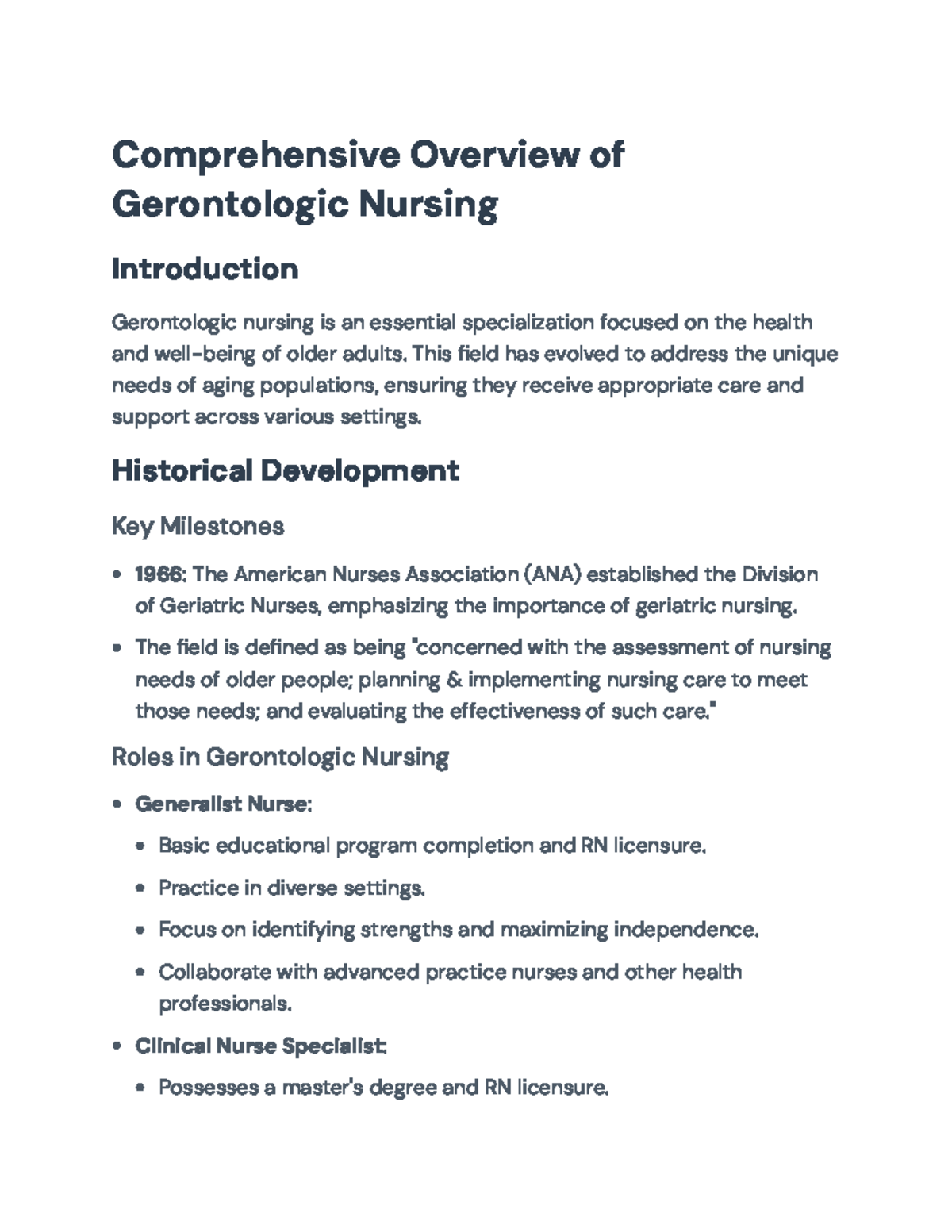 Comprehensive Overview of Gerontologic Nursing: Roles and Trends ...