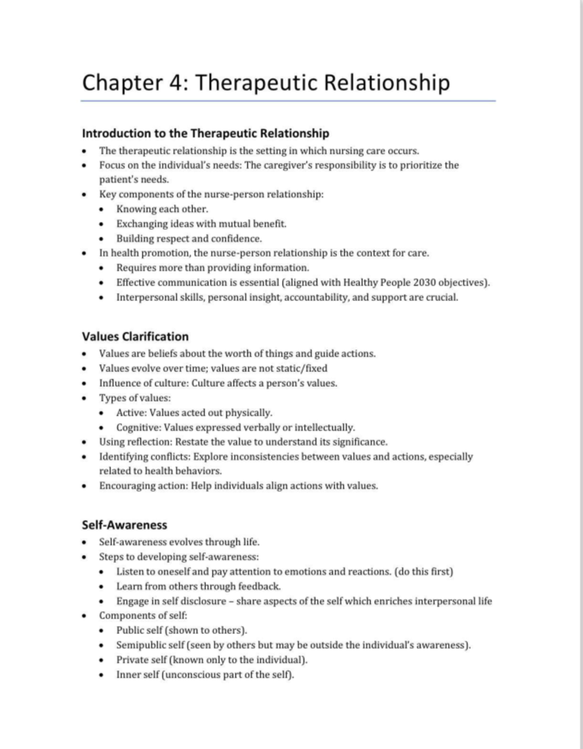 Chapter 4: Therapeutic Relationship in Nursing Care Strategies - Studocu
