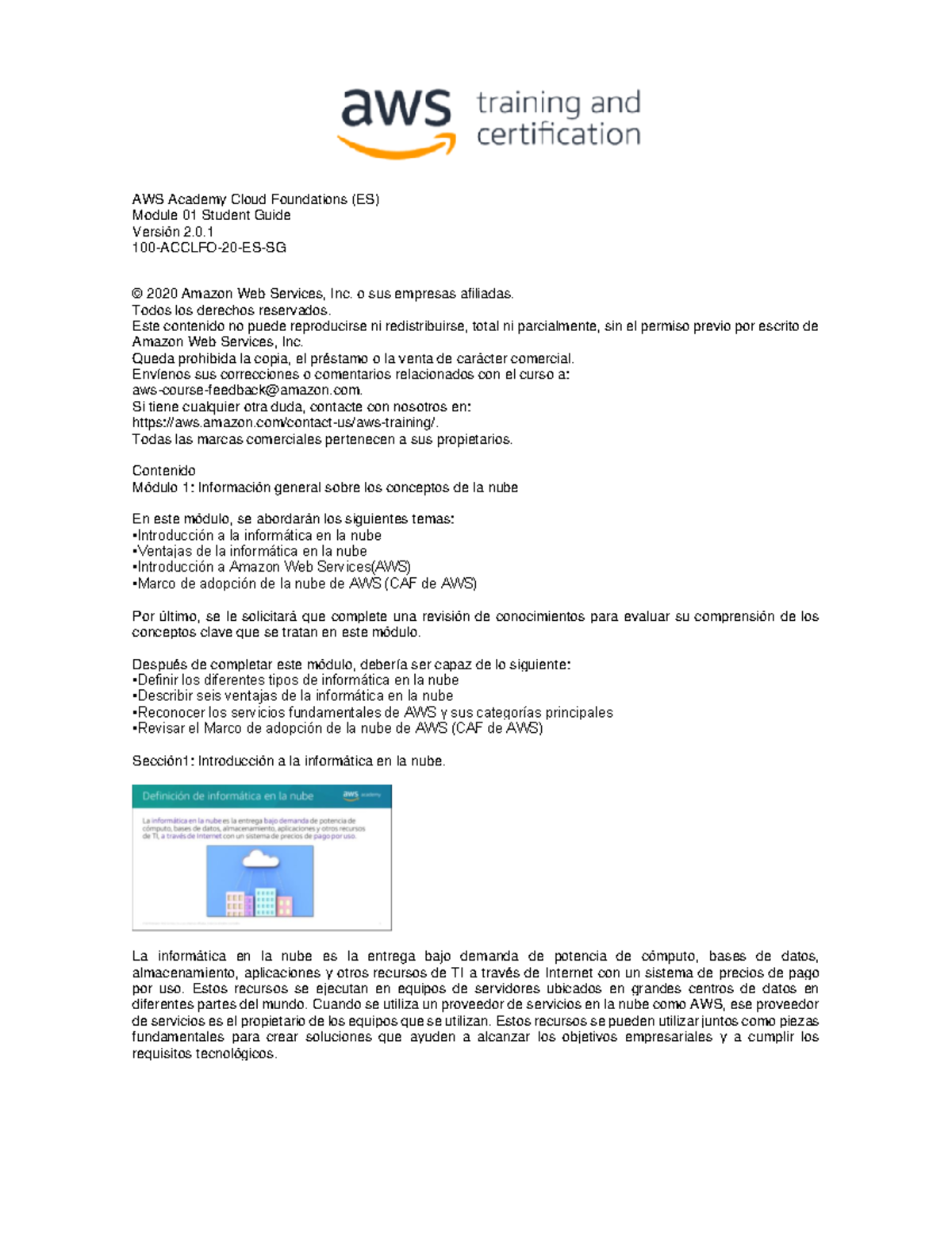 Guía del Estudiante de AWS Academy Cloud Foundations ES Módulo 01 - Studocu