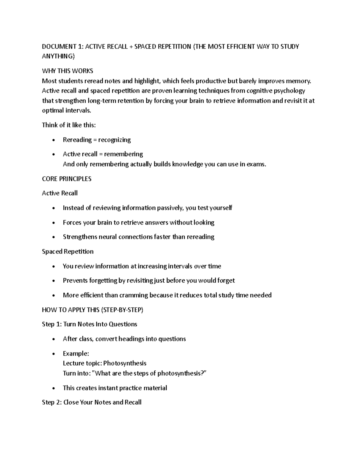 Active Recall & Spaced Repetition Study Techniques Guide - Studocu