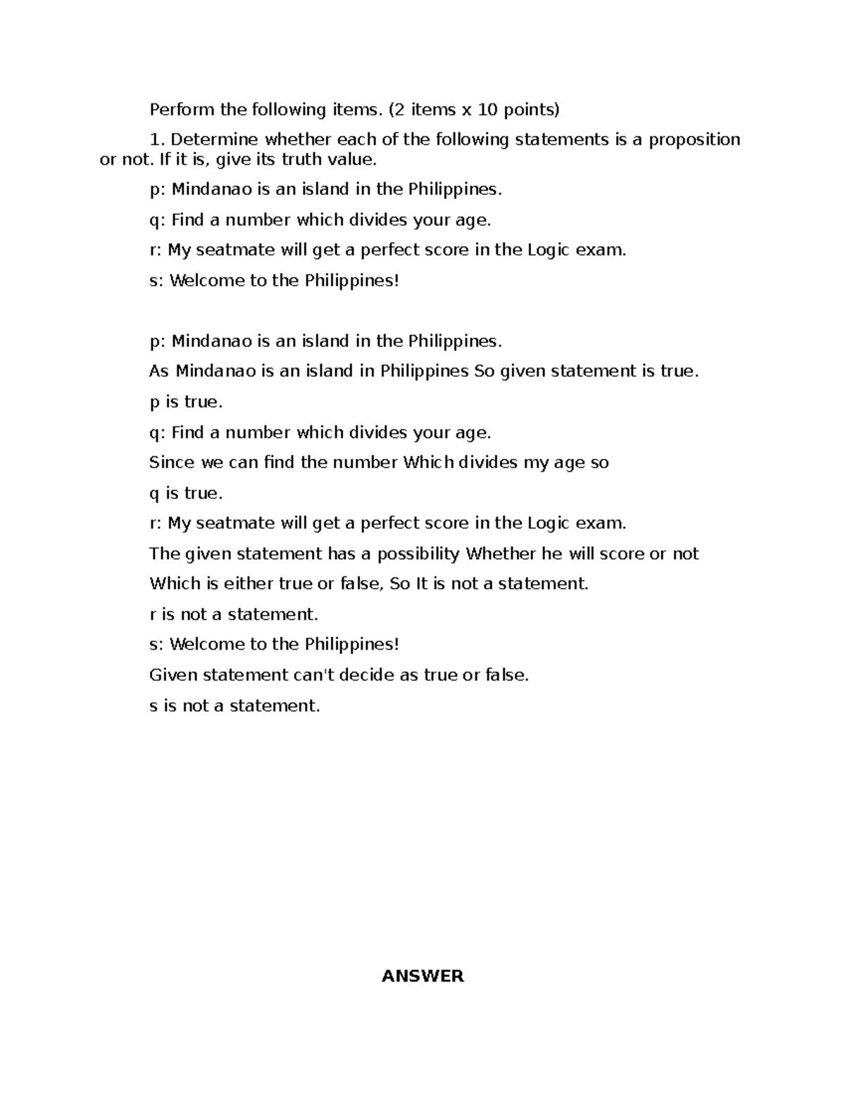 PUP Logical Connectives in Propositional Logic Assignment - Perform the ...
