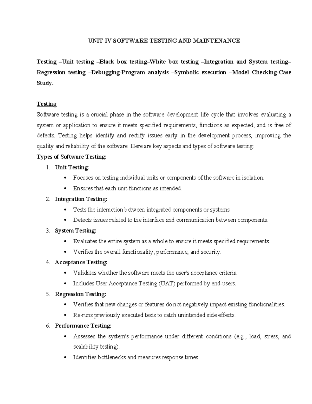 Unit 4: Software Testing & Maintenance Notes (Final Exam Study Guide ...