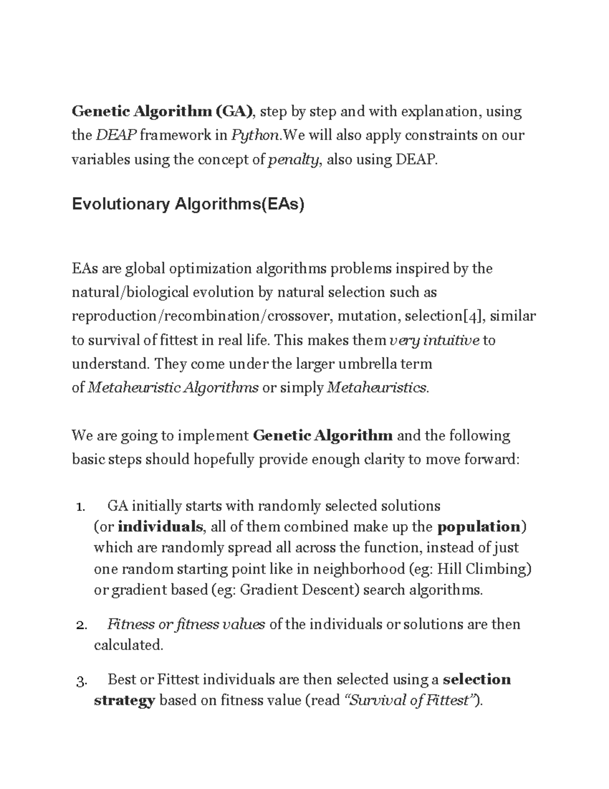 Genetic Algorithm Evolutionary Algorithms(EAs) - Genetic Algorithm (GA ...