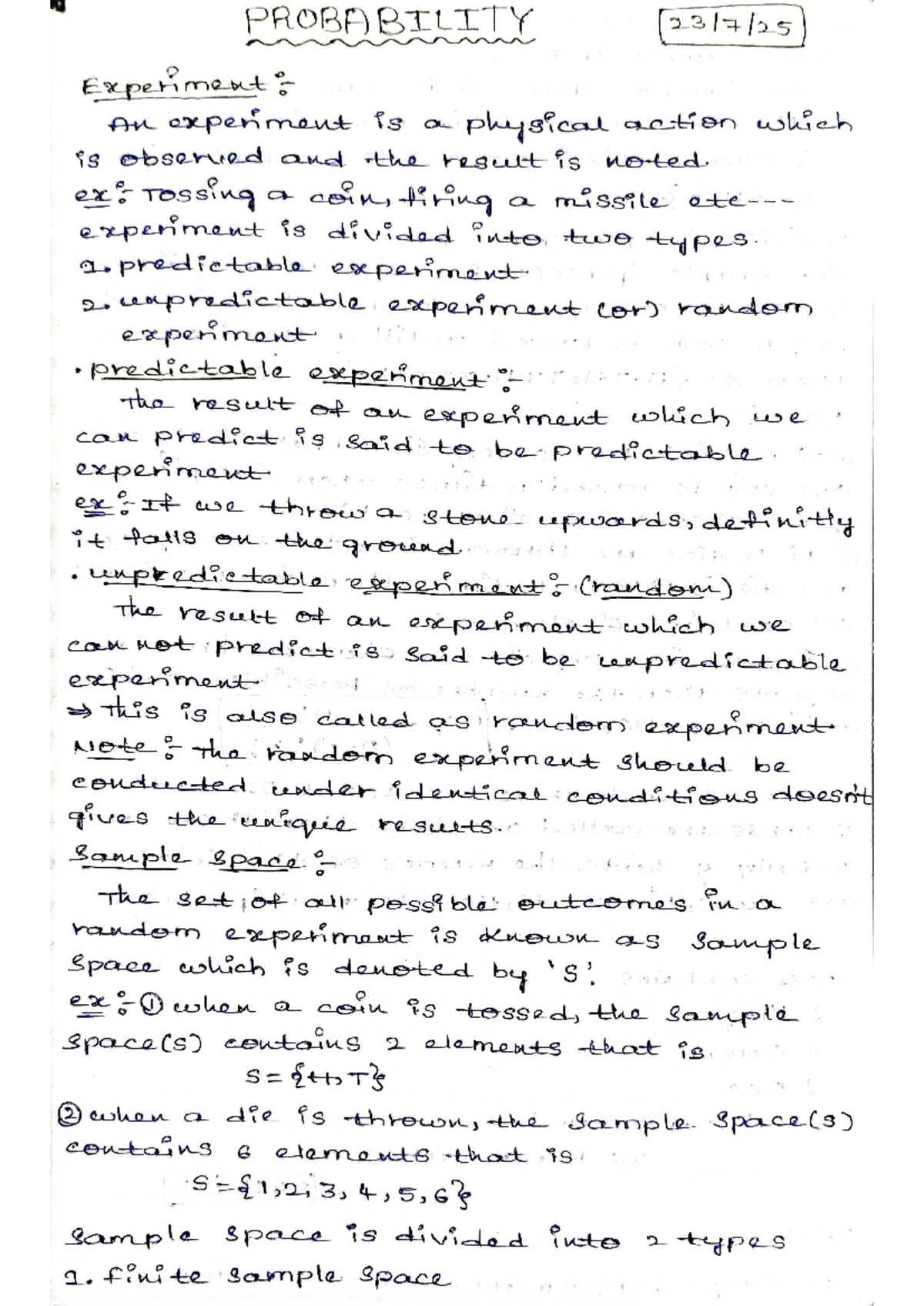 COSM 101: Probability Experiments and Sample Spaces - Studocu