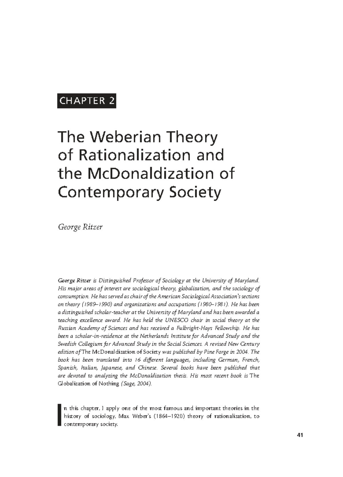 SOC 101: CHAPTER 2 - The Weberian Theory & McDonaldization - Studocu