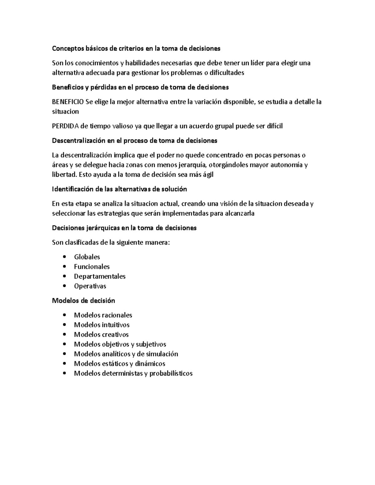 Criterios y Modelos en la Toma de Decisiones: Conceptos Básicos - Studocu