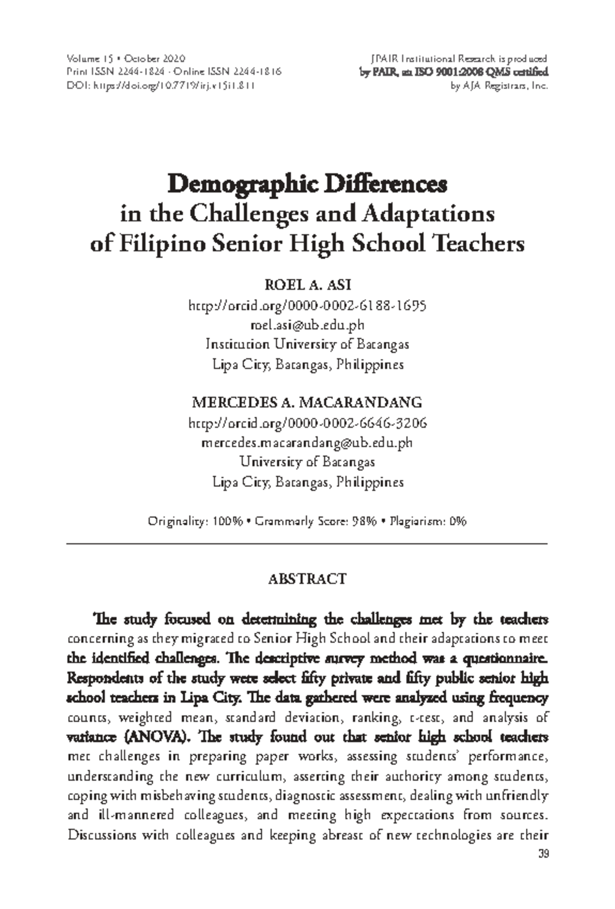 Challenges and Adaptations of Filipino Senior High School Teachers (IRJ ...