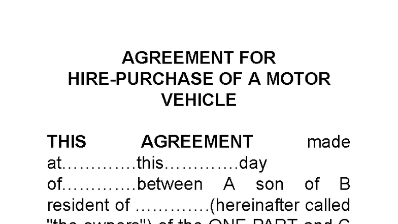 Agreement for Hire-Purchase of a Motor Vehicle - Studocu