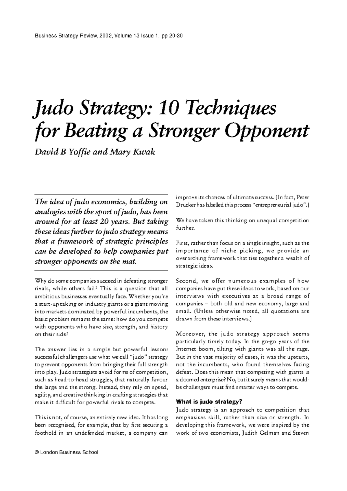 BUS 2002: Judo Strategy Techniques for Competing Against Giants - Studocu