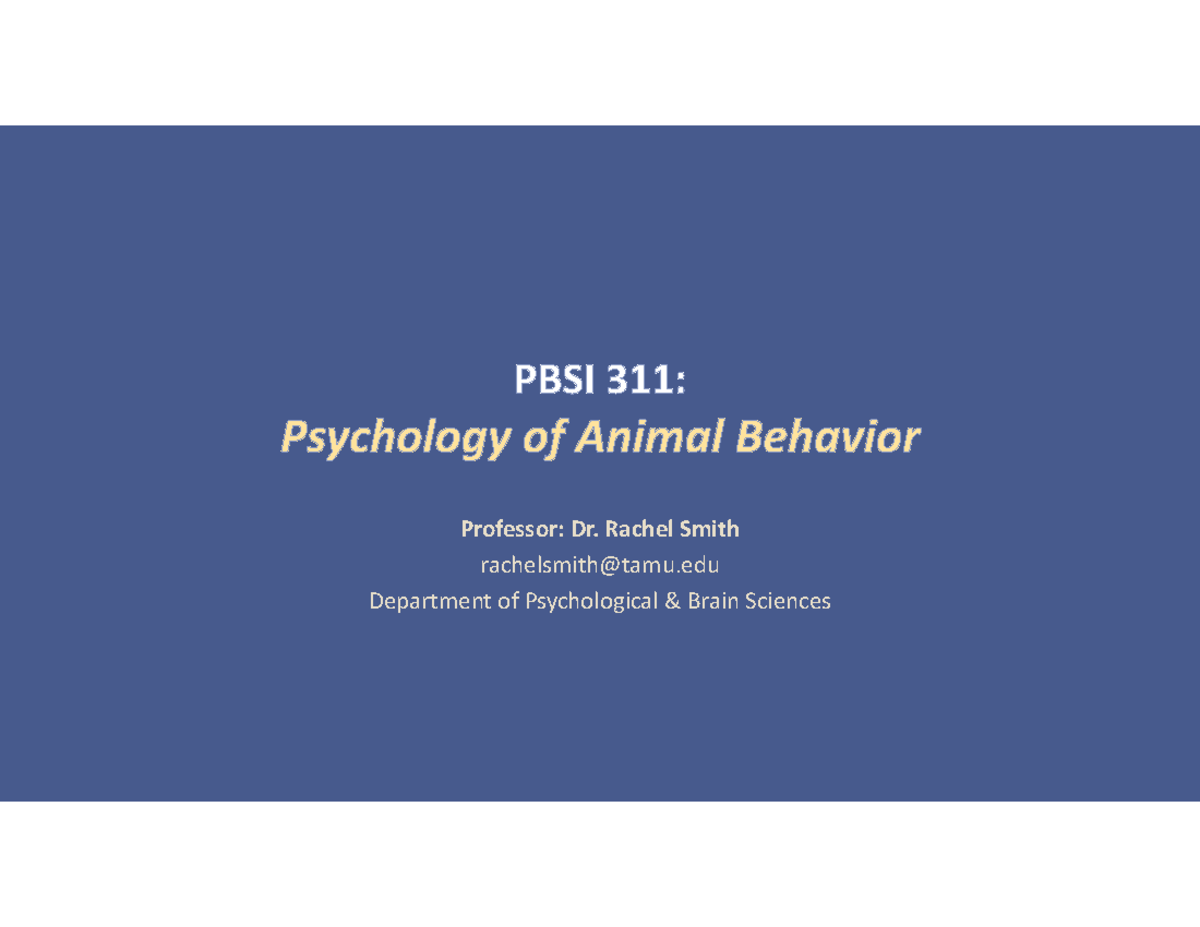 Introduction to Animal Behavior and Ethology - PBSI 311 Syllabus ...
