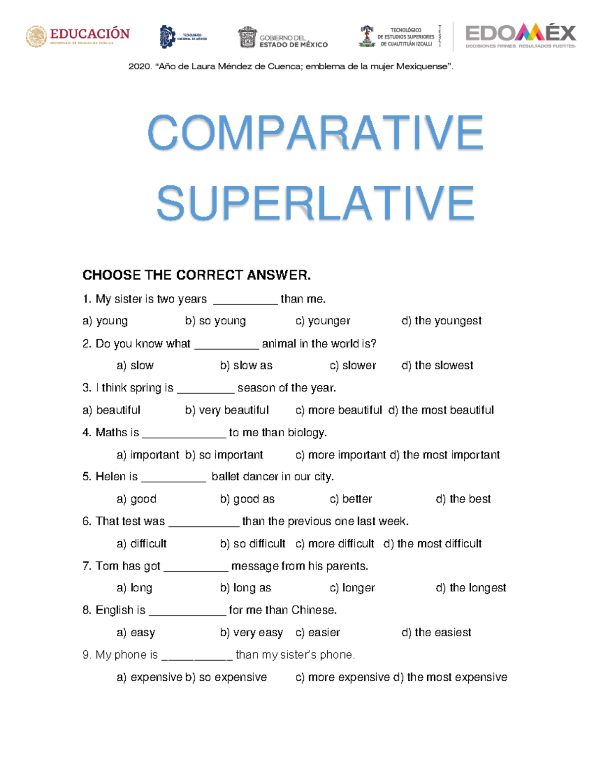Practice 6: Comparative and Superlative Answers - Studocu