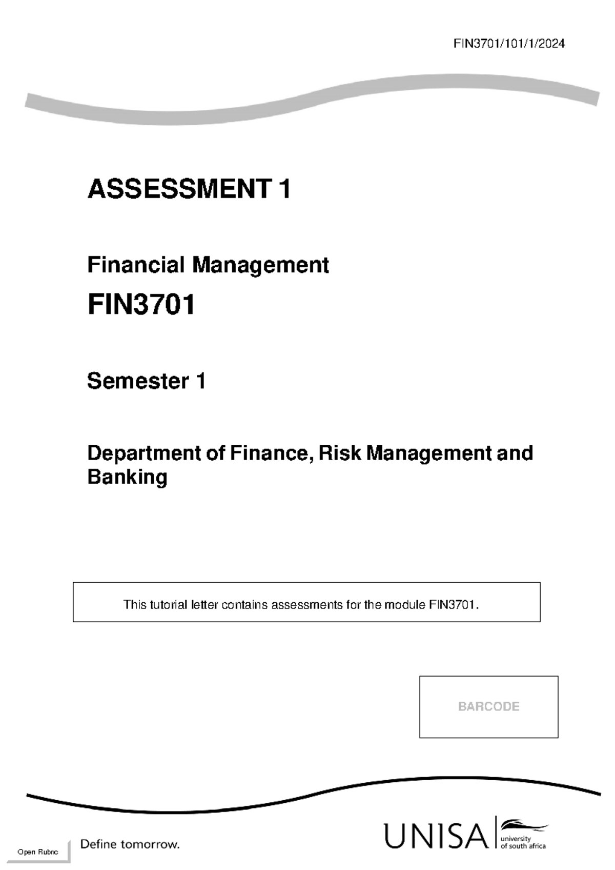 Fin3701 Assessment 1 Guidelines For Financial Management S1 2024 Studocu