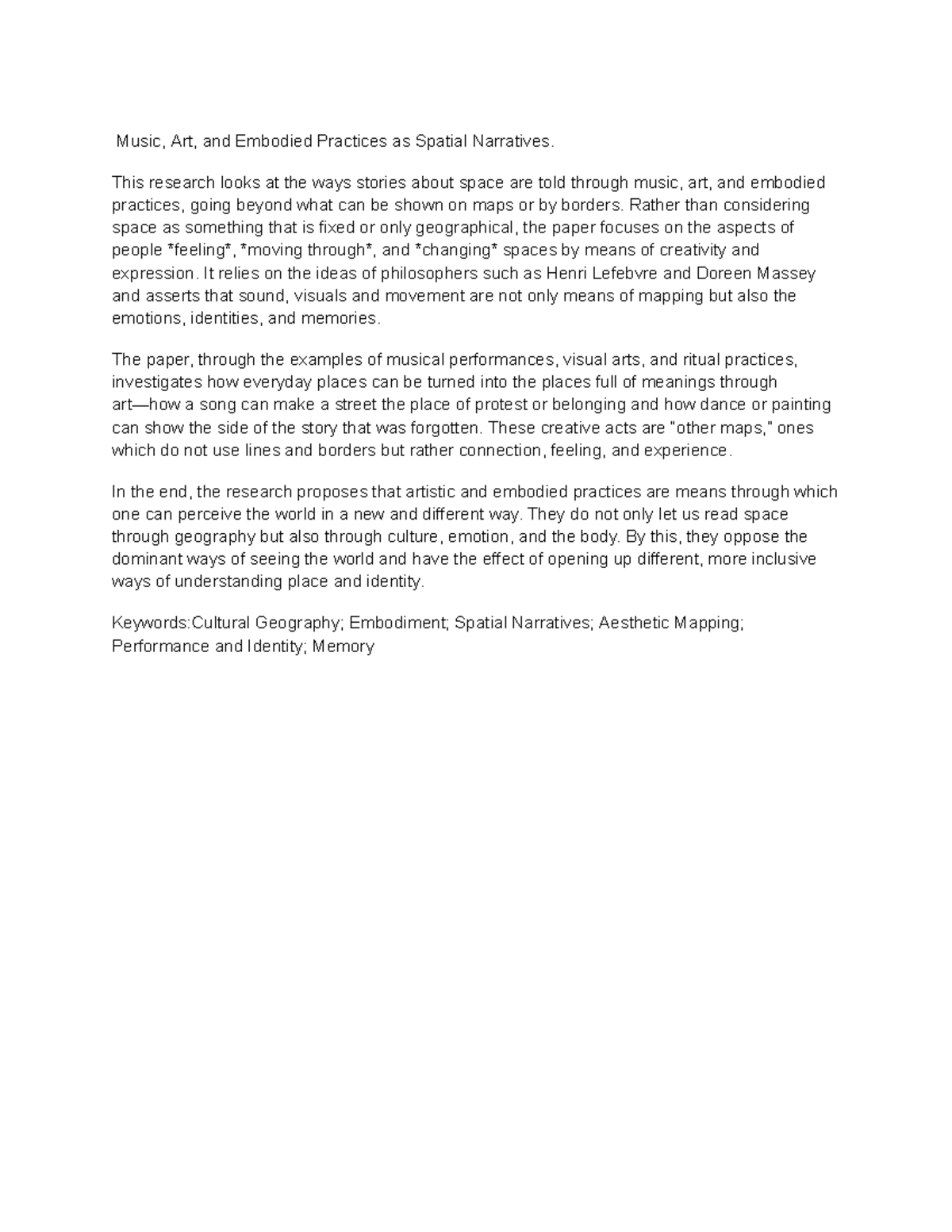 Exploring Space Through Music, Art, and Embodied Practices - Studocu