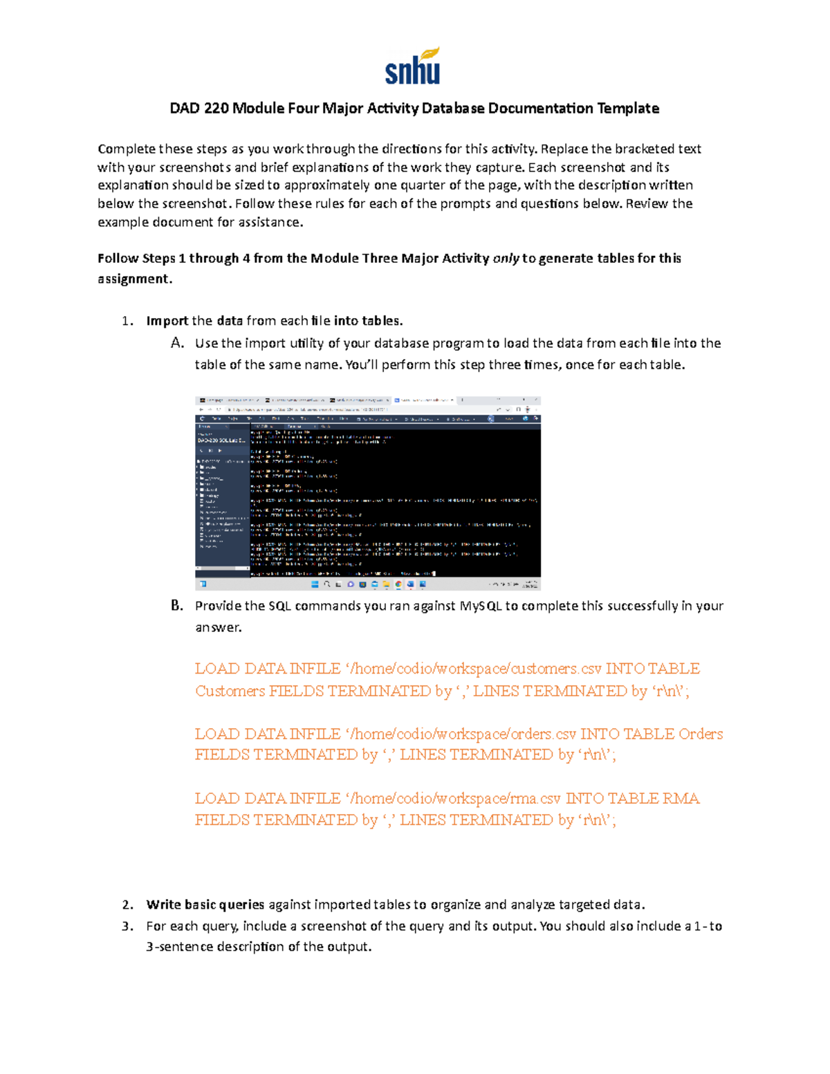 Module Four Major Activity Database Documentation Template - Replace ...