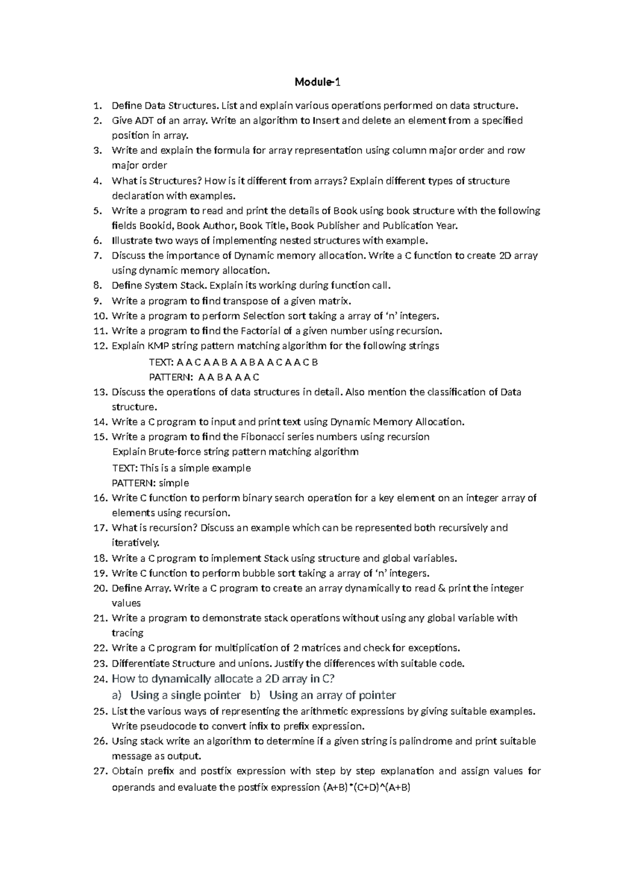 Dsc Question Bank - Data Structures Module 1 Review Notes - Studocu